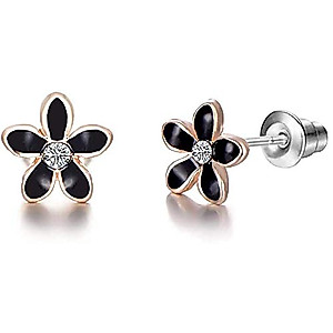 30 Pairs Stainless Steel Mixed Color Cute Animals Fox Heart Star Ladybug Bee Frog Mushroom Tree Daisy Umbrella Rose Gold White Pearl CZ Jewelry Stud Earrings Set (animal tree pearl)