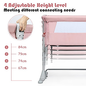 INFANS Baby Bassinet Bedside Crib, Newborn Bedside Sleeper Crib for Infants, Adjustable Height, Breathable Mesh, Detachable Washable Mattress, Portable Bassinet with Carrying Bag (Pink)