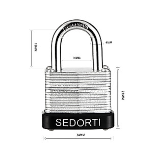 SEDORTI Laminated Steel Padlock Set, 1-1/4" Wide Body, Small Heavy Duty Locker Lock, Keyed Alike Padlocks, Lock for Gym Locker, Luggage, Suitcase, Baggage, Toolbox, Case, Pack of 4
