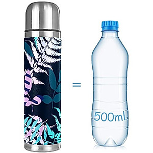 Stainless Steel Leather Vacuum Insulated Mug Plants Thermos Water Bottle for Hot and Cold Drinks Kids Adults 16 Oz
