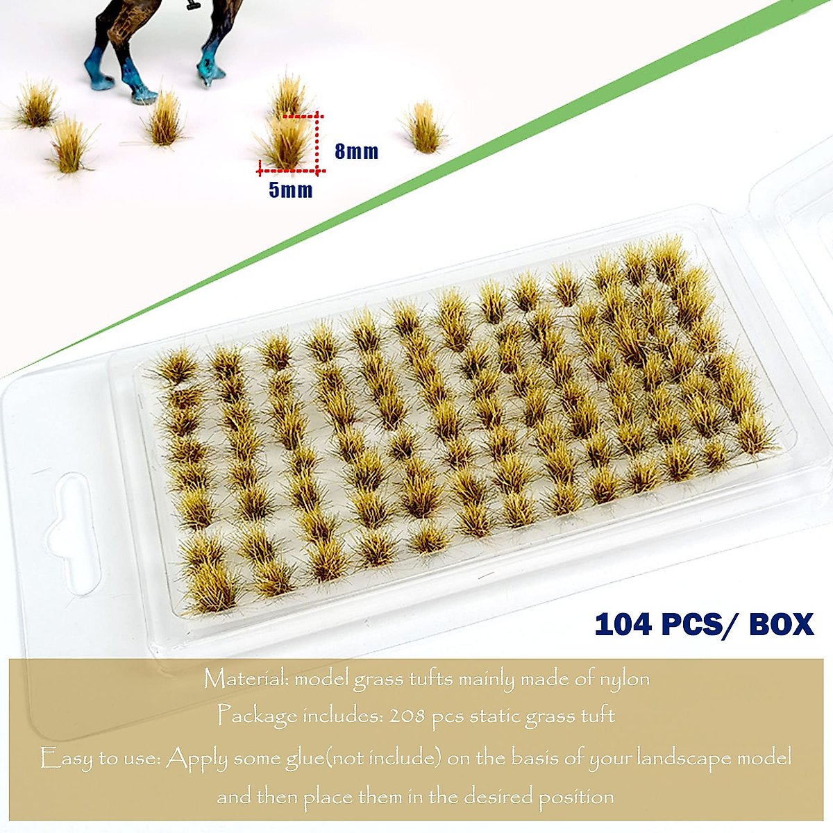 Woohome 208 PCS Static Grass Tuft Model Grass Tufts Terrain Model Kit Resin Static Scenery Model, Artificial Grass for Train Landscape Railway Artificial Grass Modeling