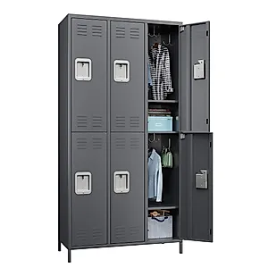 JAORD Metal Locker Storage Cabinet with 6 Doors, 72" Tall Locker for Employees, Steel Lockers for Home Office School Gym (Dark Gray)