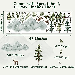 Mountain Wall Decals Large Pine Tree Wall Decals Peel and Stick Forest Tree Woodland Deer Birds Animal Wall Decals Mountain Tree Wall Stickers for Kids Room Nursery Decor