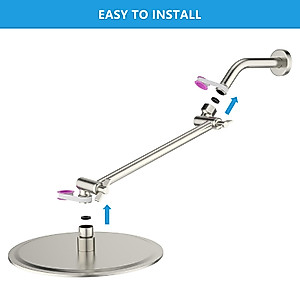 Lordear Shower Extension Arm Brushed Nickel,11 Inch Wall Mounted Extender Rainfall Adjustable Extension Shower Head Arm, Easy for Any Shower Angles