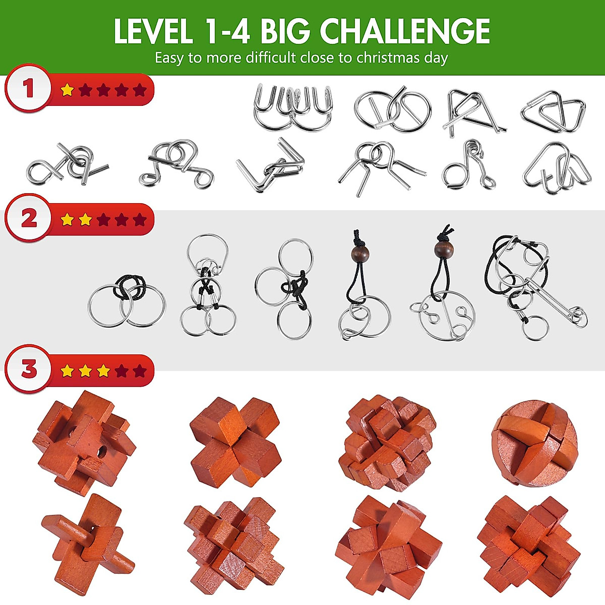 Advent Calendar 2024, Christmas Countdown Calendar Gift Box with 24 Brain Teaser Puzzles, Advent Calendar 2024 for Adults Kids Boys Girls, Xmas Countdown Calendar Challenge Gift