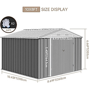 10x8 FT Outdoor Metal Storage Shed, Steel Utility Shed Storage, Metal Shed Outdoor Storage with Lockable Door Design with Sloped Roof for Patio, Garden, Backyard, Outdoor Use, Gray