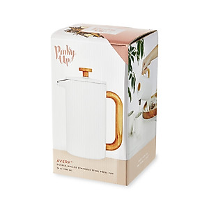 Pinky Up Martha Double Walled Stainless Steel Press Pot Tea and Coffee Maker, Loose Leaf Tea Accessories French Press Brewer, 34 Oz, Set of 1,White
