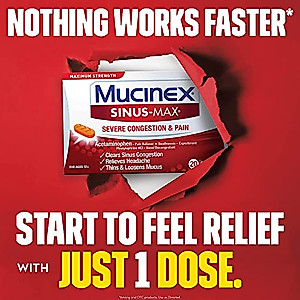 Maximum Strength Mucinex Sinus-Max Severe Congestion Relief Caplets, 20 Count, Clears Sinus & Nasal Congestion, Relieves Headache & Fever, Thins & Loosens Mucus