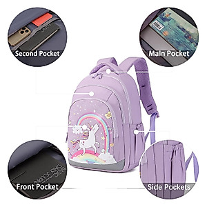 Abshoo Cute Kids Backpack For Girls Kindergarten Elementary Unicorn School Backpacks Set with Lunch Box (Unicorn Purple)