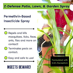 Z-Defense Patio, Lawn and Garden Spray Permethrin Insecticide, Gallon with Battery Operated Wand/Sprayer. Permethrin Based Pesticide Kills Ticks, Fleas, Flies, Spiders, Ants and Mosquitoes.
