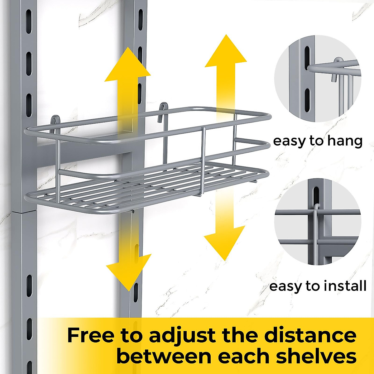 ODesign Over The Door Shower Caddy, 3-Tier Adjustable Hanging Shower Caddy with Soap Holder & 4 Hooks, Rustproof Bathroom Shower Organizer with Suction Cup, Shower Rack for Shampoo Razor, Slate-Grey