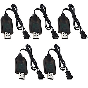 Micro Traders 5PCS USB Power Charger Cable 7.4V 1000mA Output USB RC Battery Charger Connector SM-4P Plug 53cm Length for RC Car Drones FPV Drone Quadcopters