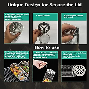 2pcs Rolling Grilling Basket - Stainless Steel BBQ Grill Mesh for Vegetables, Fish and French Fries, Round Stainless Steel Grill Mesh (Pack of (M+L))