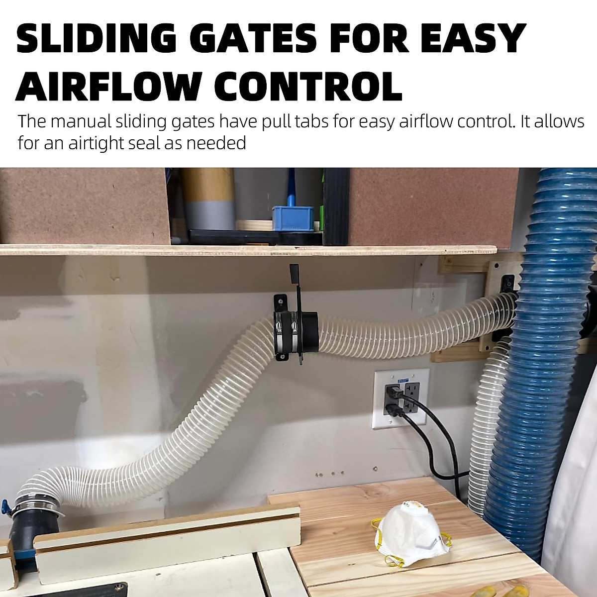 TonGass (1-Set) 4-Inch Blast Gates for Dust Collection Systems and Vacuum Fittings - with Easy to Use and Efficient Sliding Gates - Works with Flexible Hose Cuff Couplers