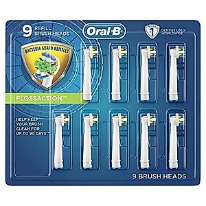 Genuine Original Oral-B Braun Floss Action Replacement Rechargeable Toothbrush Heads Refill (9 Count)