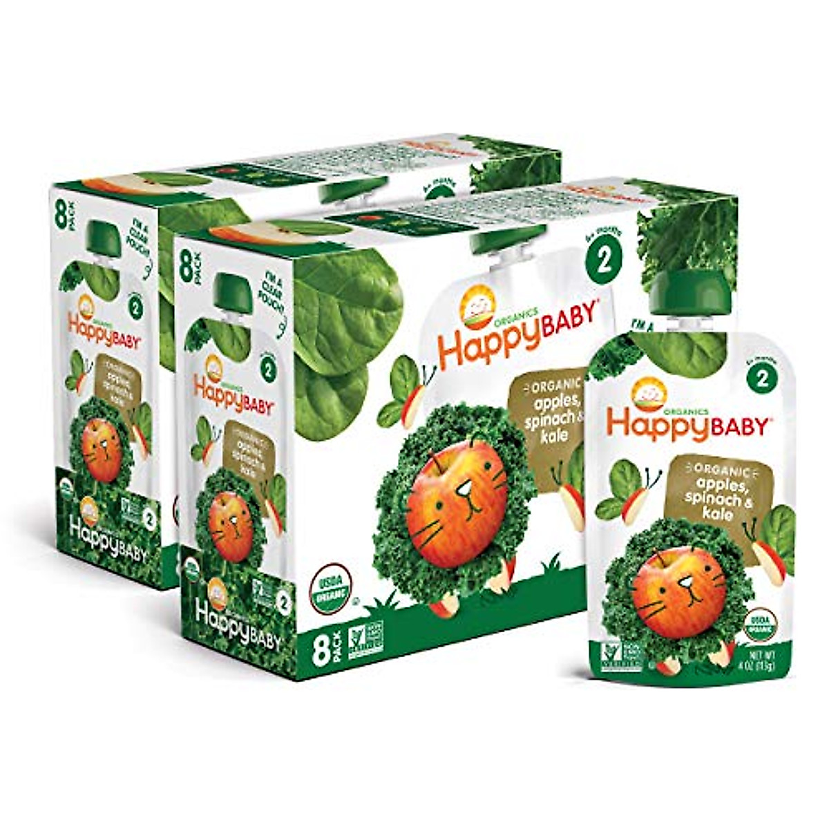 Happy Baby, Organic Stage 2 Food Simple Combos Apples 4oz , Spinach Apple Kale, 64 Ounce (Pack of 2)
