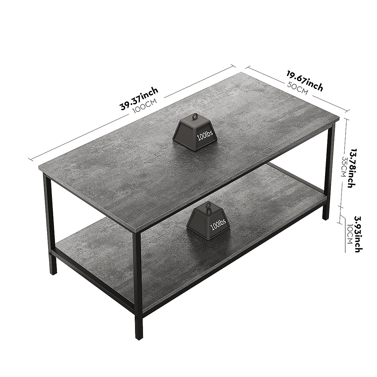 SAYGOER Coffee Table with Storage 2-Tier Industrial Center Table for Living Room, Rectangle Wood Table for Small Spaces Apartment Home Office, Concrete Gray