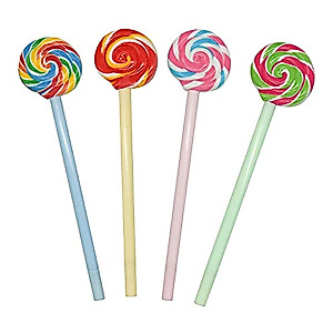 Maydahui 12PCS Lollipops Pen Rainbow Swirl Spinning Shaped Rollerball Pens Black Gel Ink Multicolor Candy Design for Students Students Girls Valentine's Day