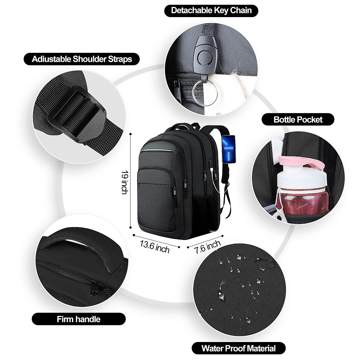 TEDNETGO Backpack, Travel Backpack, Laptop Backpack, 17 Inch waterproof Airline Approved Business Travel Backpack Gifts for Women & men, Durable Anti Theft College School Backpack Fits Laptop, Black