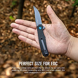 OKNIFE Mini Chital Folding Pocket Knife, Small Pocket Knife with Black Titanium Coated D2 Steel Knife Blade, G10 Handle and Pocket Clip for Hiking and Camping