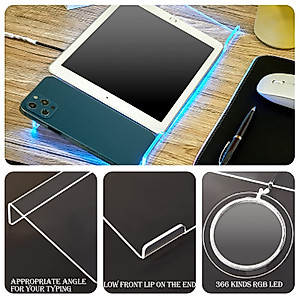 Keyboard Holder Acrylic Computer Keyboard Stand, Gaming Keyboard USB Interface, 366 Kinds RGB LED Clear Backlit Keyboard Tray Riser RGB LED Gaming Mouse Pads 14 Lighting Modes (17 x 6 Inch)