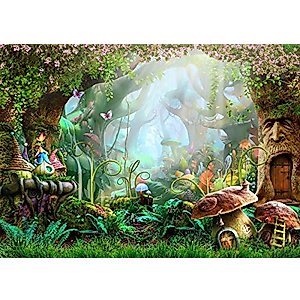 7x5ft Enchanted Forest Photo Backdrop, Fairy Tale Wonderland Backdrop, Alice and Wonderland Backdrop ​for Girl Princess Birthday Party Newborn Baby Shower Banner Decoration Photo Booth Prop