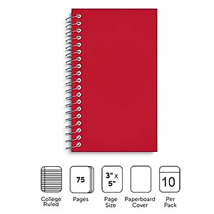 1InTheOffice Wirebound Spiral Memo Books, Memo Pads, 3" x 5", College Ruled, Small Notepad 3x5, Assorted, 75 Sheets/Pad, 10 Pads/Pack