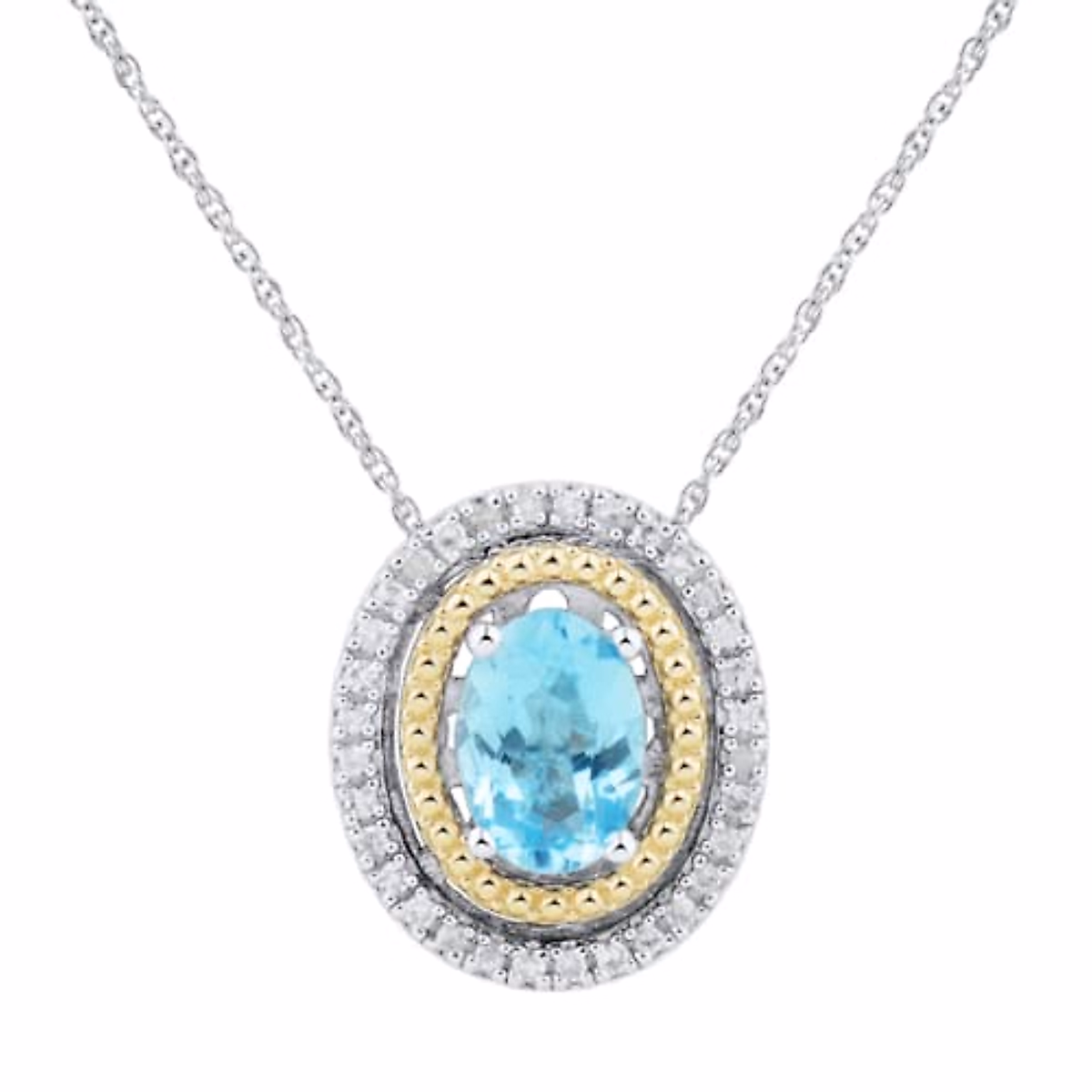 Atharv Collection 1 CT Oval Cut Created Blue Aquamarine Halo Pendant Necklace 14k Two Tone Gold Finish