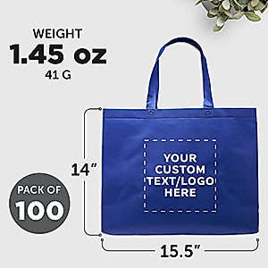 DISCOUNT PROMOS Custom Jumbo Sized Tote Bags Set of 100, Bulk Pack - Personalized Reusable Grocery Bags, Shopping Bags, Reusable Eco-Friendly Bags, Customized Promotional Item Totes for Women, Blue