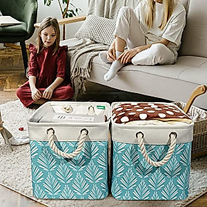 Cozyaver Storage Baskets Fabric Basket,13x13x13 inch Storage Containers for Bedroom Decor Book Shelves Organizer(Blue forest, Large 3 Pack)