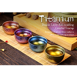 iBasingo&Boundless Voyage 30ml Titanium Double Layer Sake Cup Portable Tea Mug Wine Cup for Outdoor Camping Picnic Whiskey Flask Flagon Drinking Cup (Gold)-Ti3082D