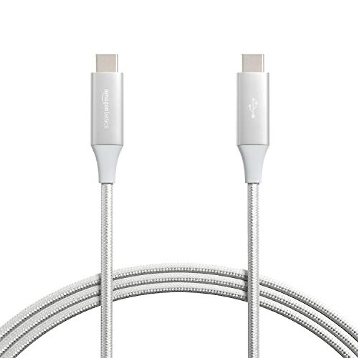Amazon Basics Aluminum Braided 100W USB-C to USB-C 3.1 Gen 1 Cable with Power Delivery - 6-Foot, Silver