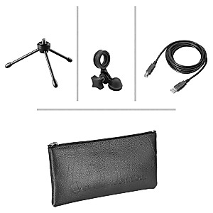 Audio-Technica AT2020USB+PK Vocal Microphone Pack for Streaming/Podcasting, Includes USB Mic w/Built-In Headphone Jack & Volume Control, Boom Arm, & Headphones
