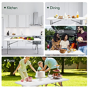 EDEBIBY Folding Table 6-Foot Portable Heavy Duty Plastic Fold-in-Half Utility Foldable Table Plastic Dining Table,Indoor Outdoor for Camping, Picnic and Party,White180