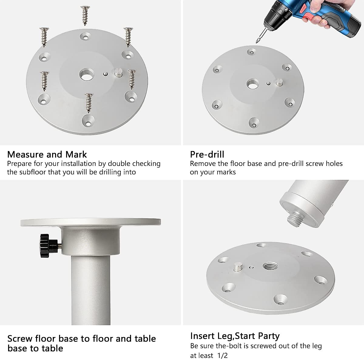 Flylin Adjustable Table Pedestal Detachable Table Base Stand Leg Base Mount Frame 17.8‑27.2 inch Aluminum Alloy Table Base Kit for RV Boat Yacht (1#)