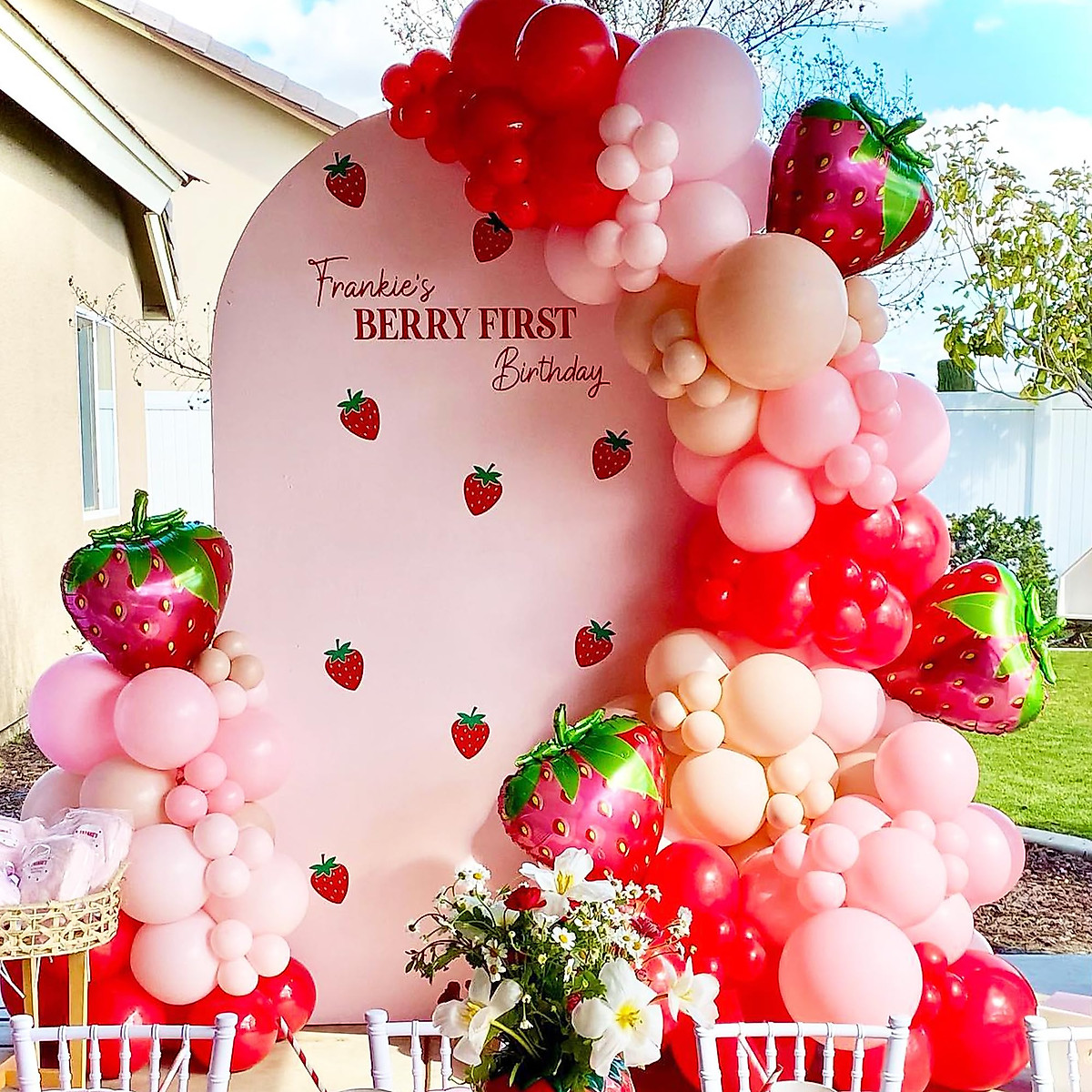 167Pcs Strawberry Balloon Garland Arch Kit with Red and Different Pink Balloons Strawberry Foil Balloons for Girl Baby Shower Sweet 1st Birthday Party Supplies