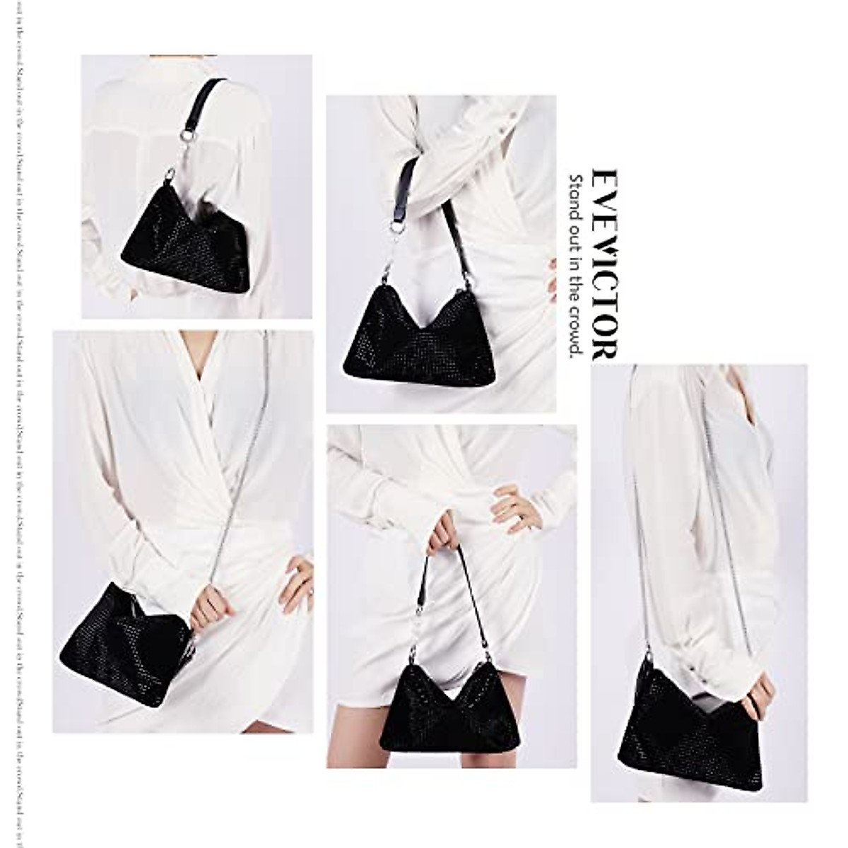 Evevictor Bling Clutch Purse, Crossbody Handbag, Rhinestone Money Handbag for Women, Black