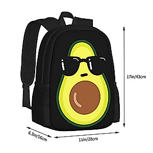 UIACOM Avocado Backpacks Cartoon Funny Avocado with Black Sunglasses School Bags Travel Backpack Laptop School Bookbag Lightweight 17 inch Large Daypack Rucksack for Women Men Teens Kids
