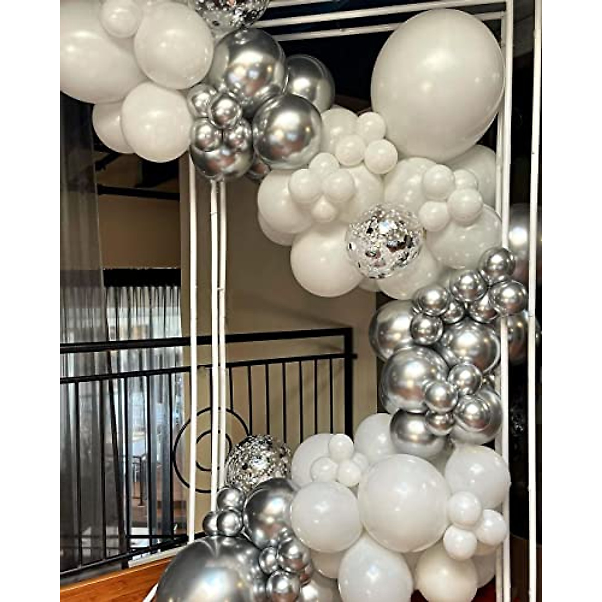 White Silver Latex Balloon Garland Kit Kelfara 127Pcs Different Sizes 18/12/10/5 inch Matte White Metallic Silver 4D Foil Balloons and Confetti Ballons for Anniversary Birthday Party Decoration