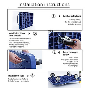 YSSOA Platform Truck with 880lb Weight Capacity and 360 Degree Swivel Wheels, Foldable Push Hand Cart for Loading and Storage, Blue