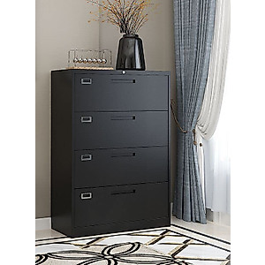 MIIIKO 4 Drawer Lateral File Cabinet with Lock, White Lateral Filing Cabinet, Large Deep Drawers Locked by Keys, Metal Storage File Cabinet for Hanging Files Letter/Legal/F4/A4 Size