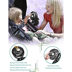 YXwin Stroller Fans Mini USB Desk Clip on Fan, Table Fan 40 Hours(Max) 360° Rotation 5000mAH Rechargeable Battery Operated 4 Speed Quiet Fan for Outdoor/Indoor Baby Car Travel Office Camping Library