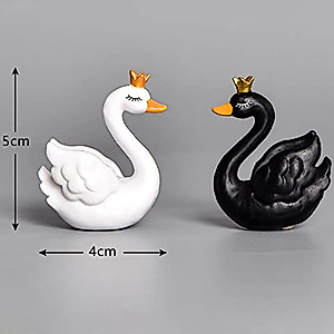 REBABA Mini Crown Swan Figurines, Miniature Fairy Garden Ornaments for Home Decor Micro Landscape Crafts Wedding Gifts Bonsai Decor(Black)