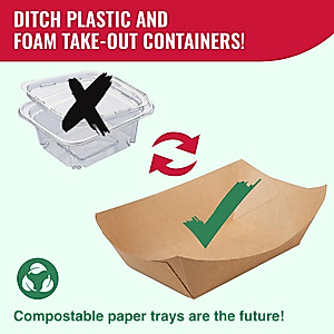 IDL Packaging 3 lb Kraft Paper Food Tray (Pack of 125) - Poly Coated for Extra Moisture Resistance - Recyclable - Serving Tray for Fries, Burgers, Appetizers and Side Dishes - Proudly Made in USA