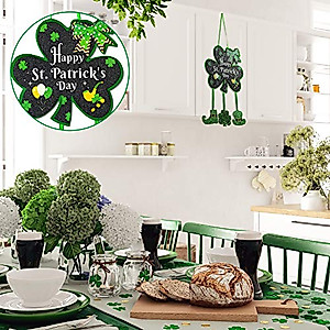 Jetec Happy St. Patrick's Day Decor Shamrock Door Sign Irish Hanging Wall Decoration Welcome Board Felt with Rope for Home Party