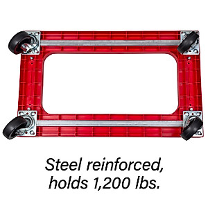 Akro-Mils RMD3018RC4PAR Plastic 4-Wheel Furniture Dolly with Steel-Reinforced Frame and 4-Inch 4-Way Swivel Casters, 1200 Lbs Capacity, 18-Inch x 30-Inch, Red