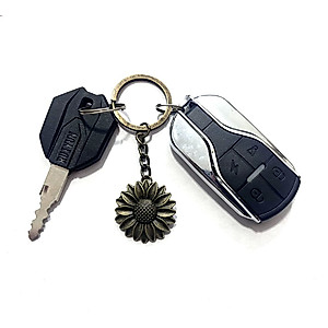 Antique Bronze Colored Sunflower Pendant Key Chain-Bronze Key Ring-Sunflower Keyring Keychain