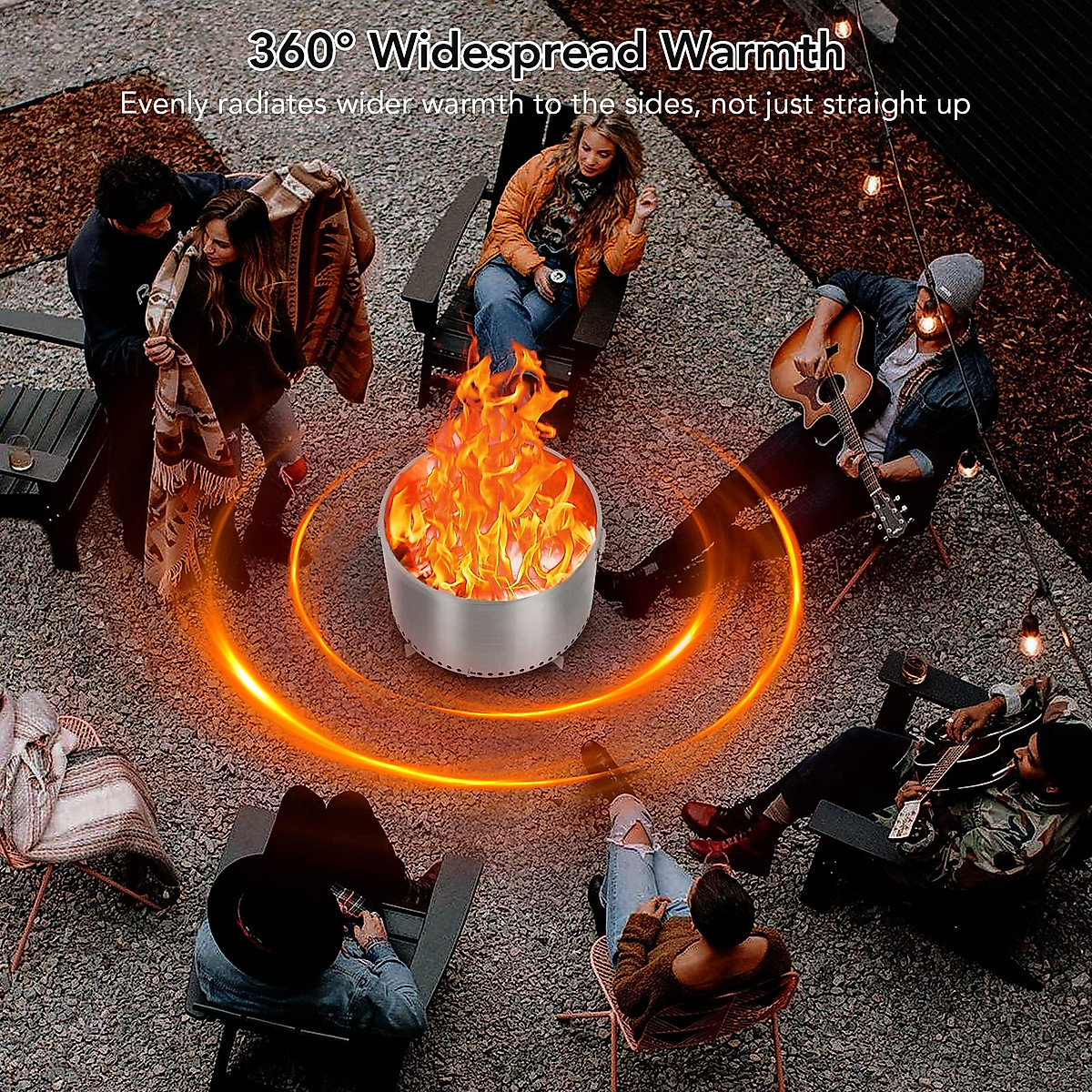 20.5" Smokeless Fire Pit with Air Switch and Handle, Wood Burning Portable Stainless Steel Outdoor Firepit with Removable Stand and Ash Pan, Ideal for Camping Backyard Patio, H: 11.5 in, 18.8 lbs