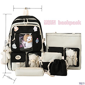 MQUN Kawaii Backpack 5 Pcs School Backpack Cute Aesthetic BackpackSet Aesthetic School Bags Cute Bookbag with Badge& Plush Pendan,Shoulder Bag,Pencil Box,Tote Bag,Small Bag