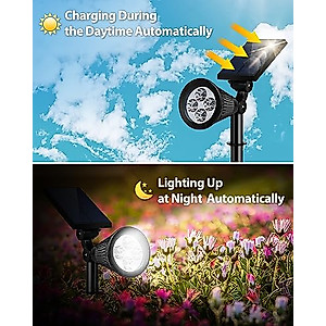 FALOVE Solar Lights, 2-in-1 Waterproof 4 LED Solar Spotlight Adjustable Wall Light Landscape Light Security Lighting Dark Sensing Auto On/Off for Patio Deck Yard Garden Driveway Pool Area(2 Pack)